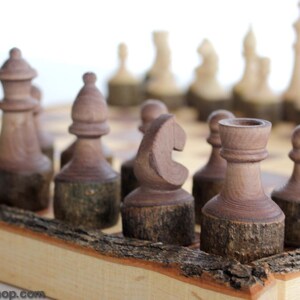 Handmade Rustic Chess Set, Rustic Wood Chess Pieces and Live-edge Chess ...