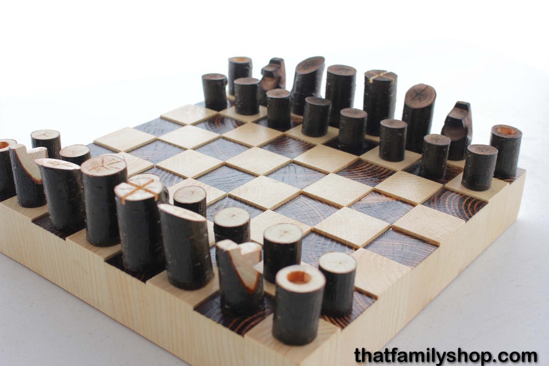 Handcrafted Minimalist Style Log Chess Set--unique Tabletop Wooden ...