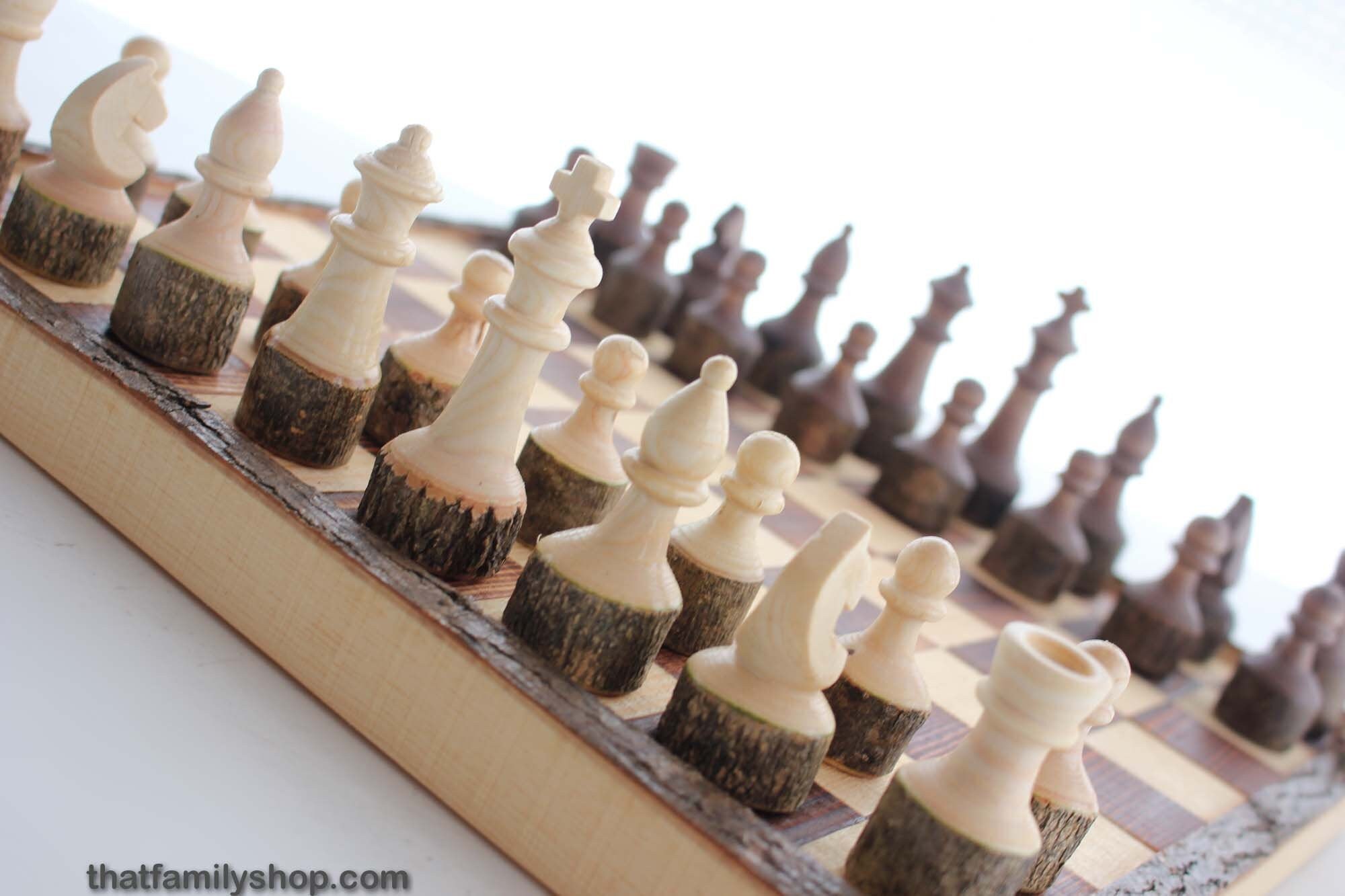 Handmade Rustic Chess Set, Rustic Wood Chess Pieces and Live-edge Chess ...