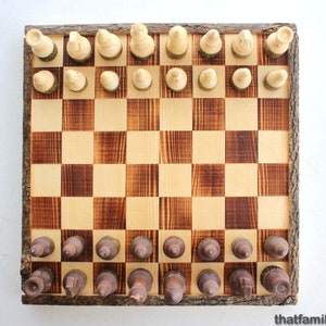 Handmade Rustic Chess Set, Rustic Wood Chess Pieces and Live-edge Chess ...