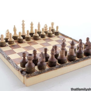 Handmade Rustic Chess Set, Rustic Wood Chess Pieces and Live-edge Chess ...