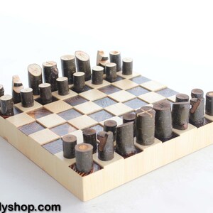 Handcrafted Minimalist Style Log Chess Setunique Tabletop Wooden ...