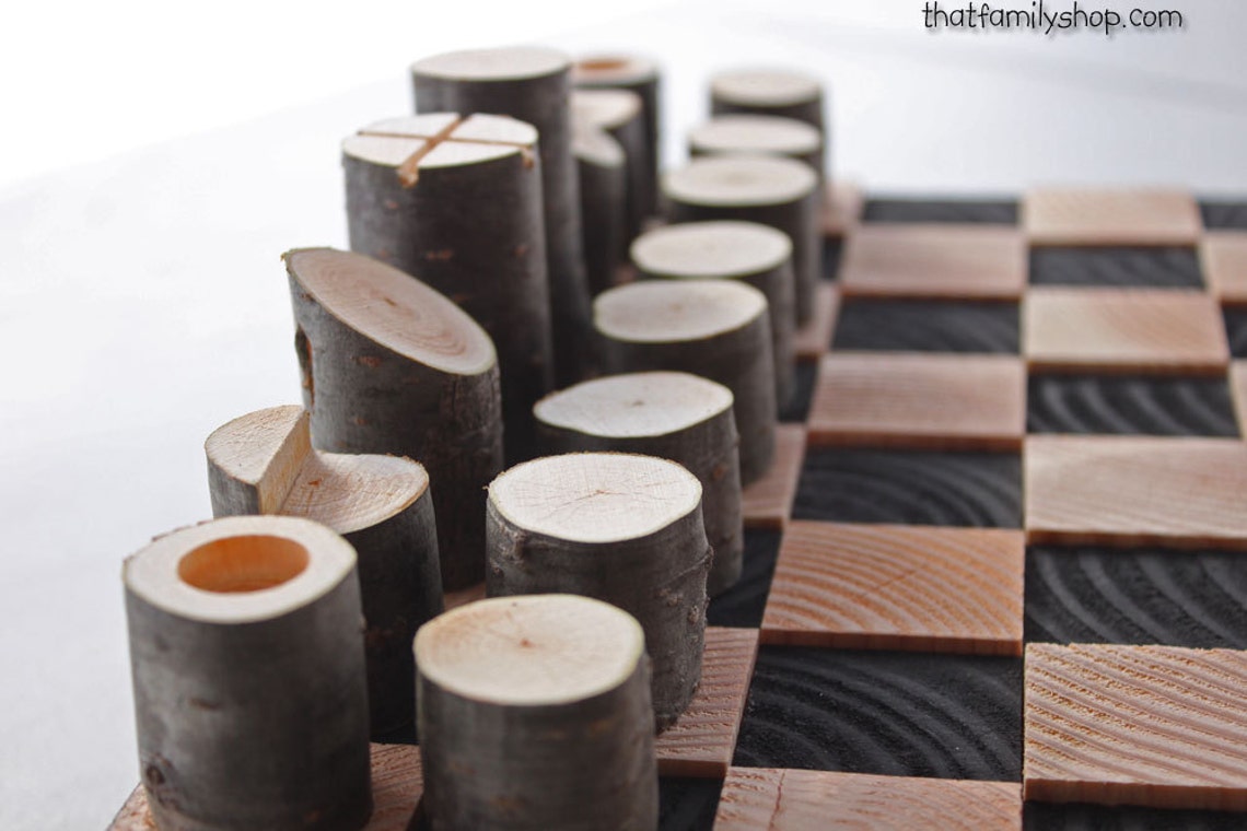 Chess Set Modern Wood Rustic Decor, Minimalist Style Log Chess Set ...