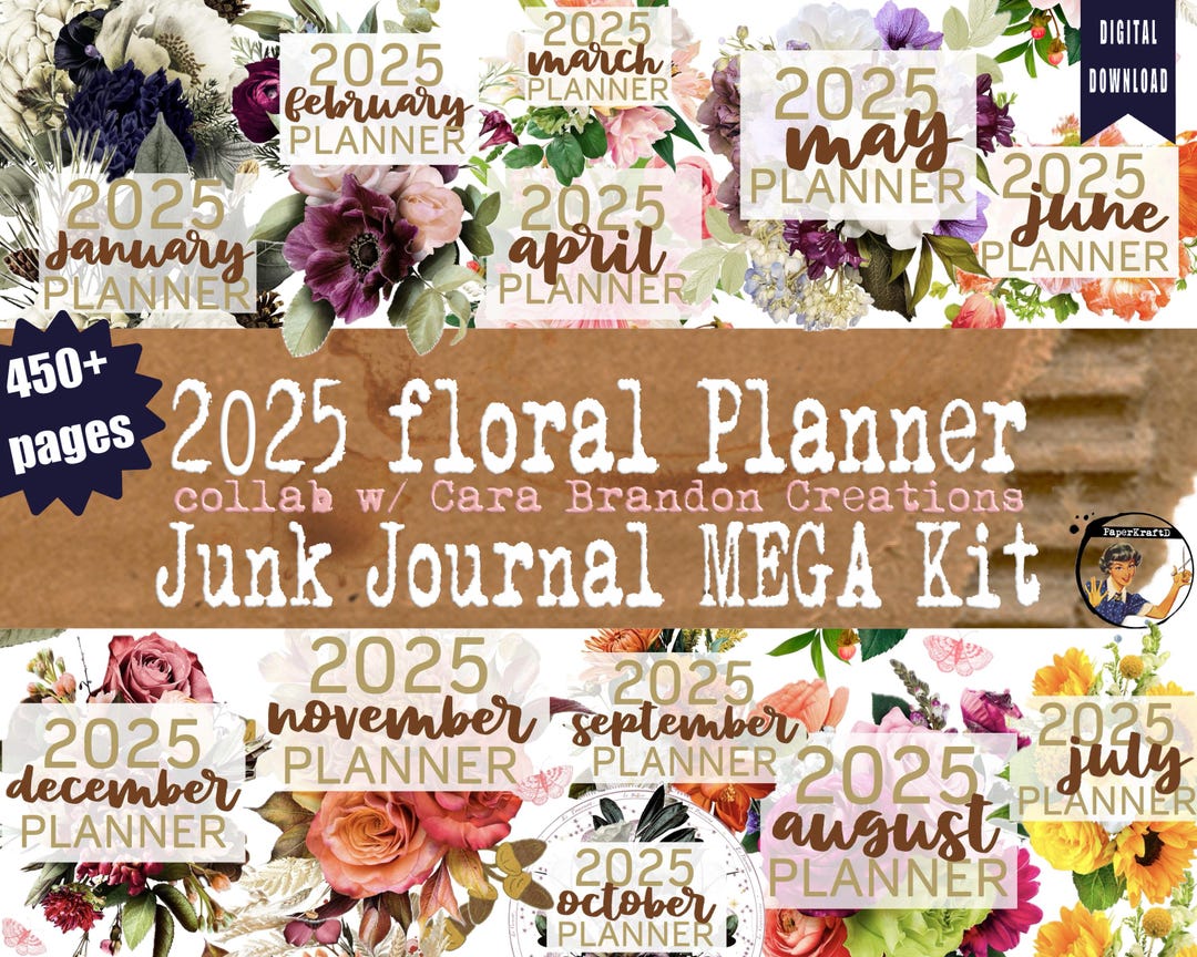 2025 Floral Planner, 12 Months Printable Inserts, Customizable Weekly ...