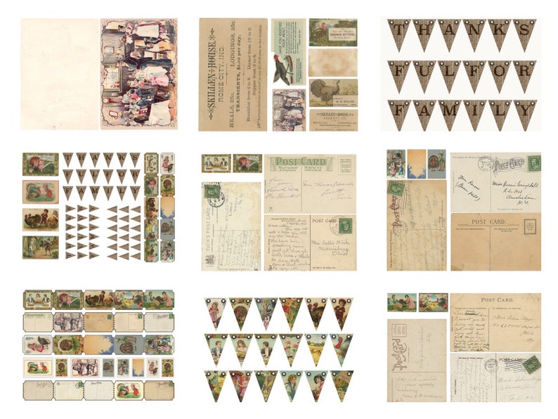 Vintage Thanksgiving Postcard Ephemera Kit (digital Download) - Etsy