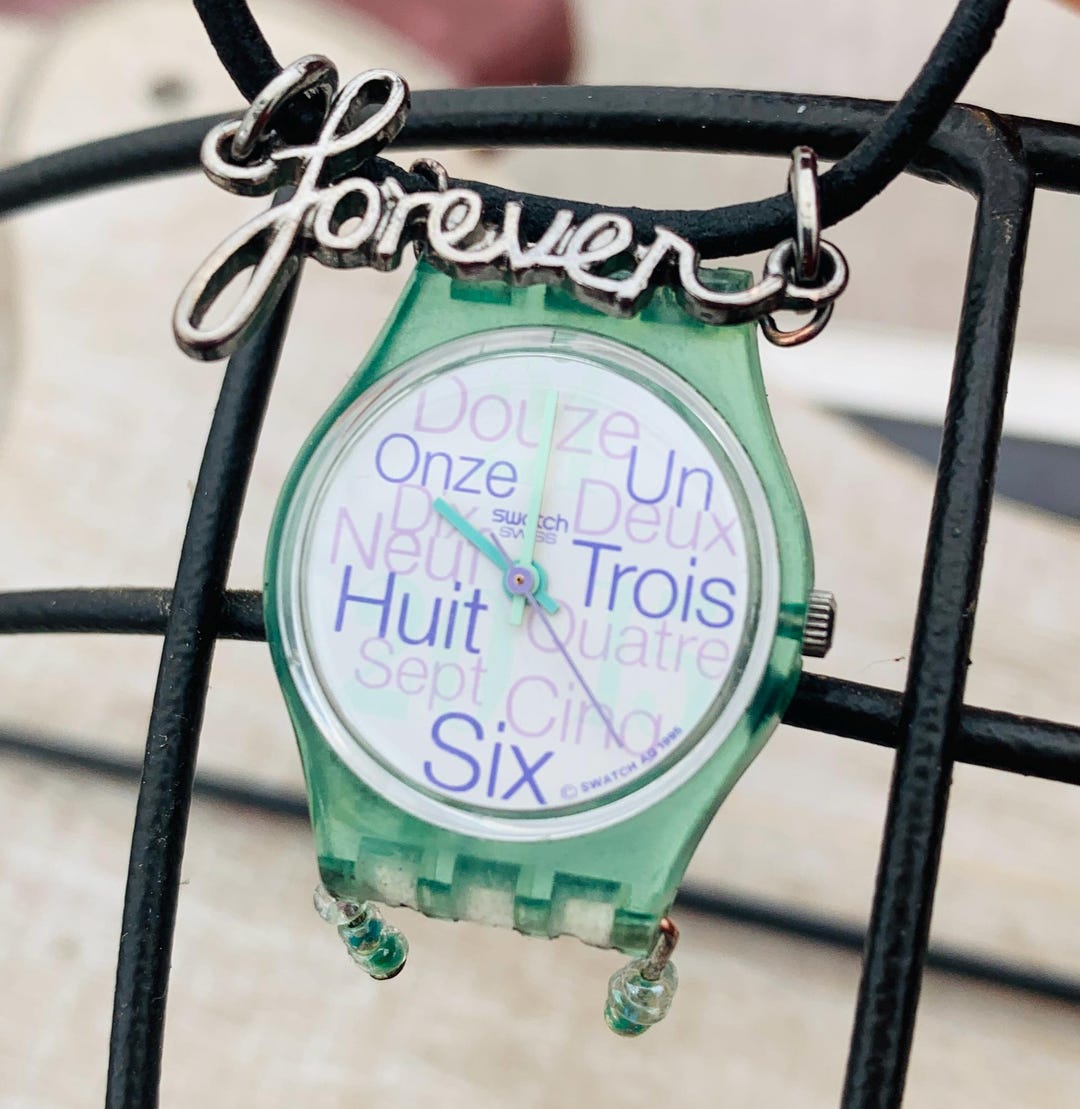 Swatch "forever" OOAK Custom Sea Green French Numbers Necklace Watch ...