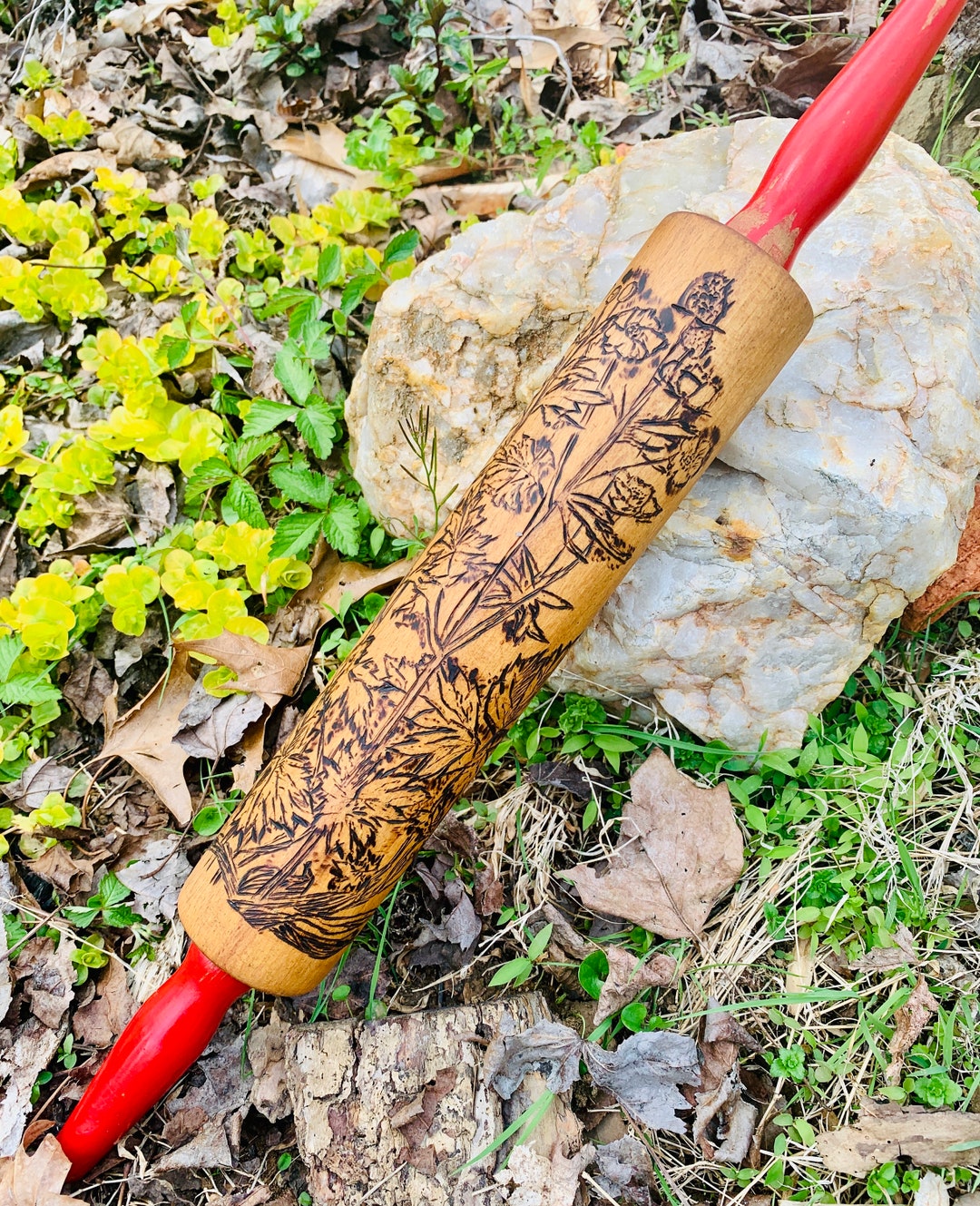 Wood Burned/pyrography Handmade Art of Buttercups on Vintage 50’s Red ...