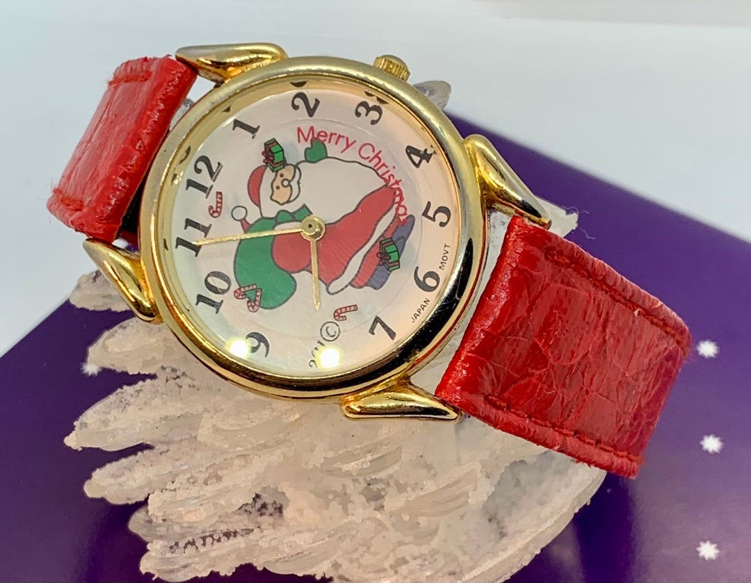 Retro 90s Santa Clause/rotating Merry Christmas/gold Tone/red Leather ...