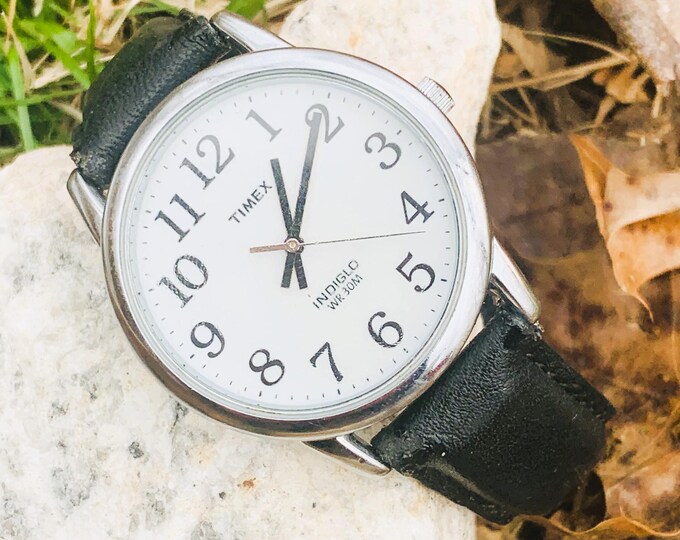 Timex Easy Reader Retro 2001 Silver Tone/white Dial/black Leather Men's ...
