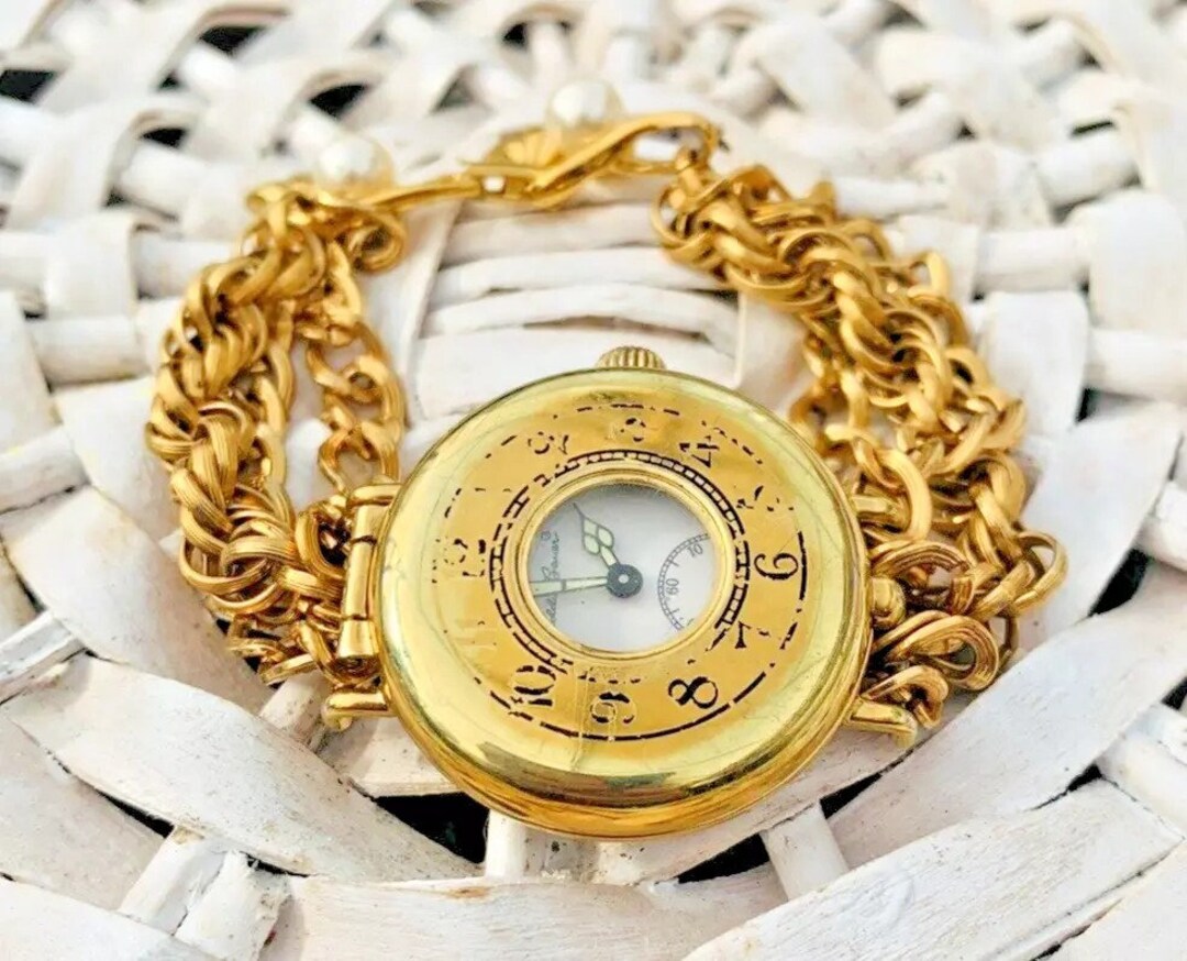 Eddie Bauer Gold Tone Hidden Dial Womens Watch W/custom OOAK Multichain ...