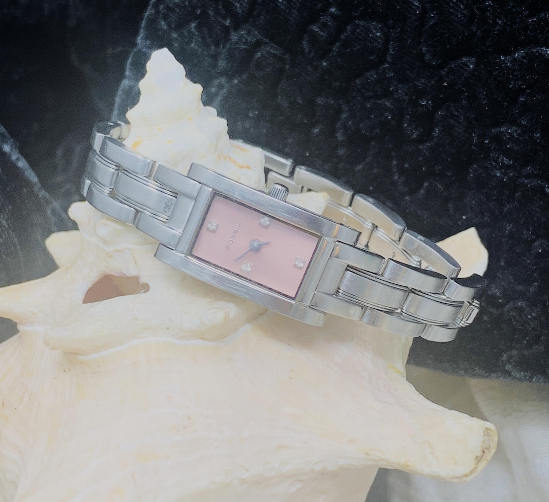 Fossil F2 ES-9900 Stainless Steel Tank Case/pink Gemmed Dial/women's ...
