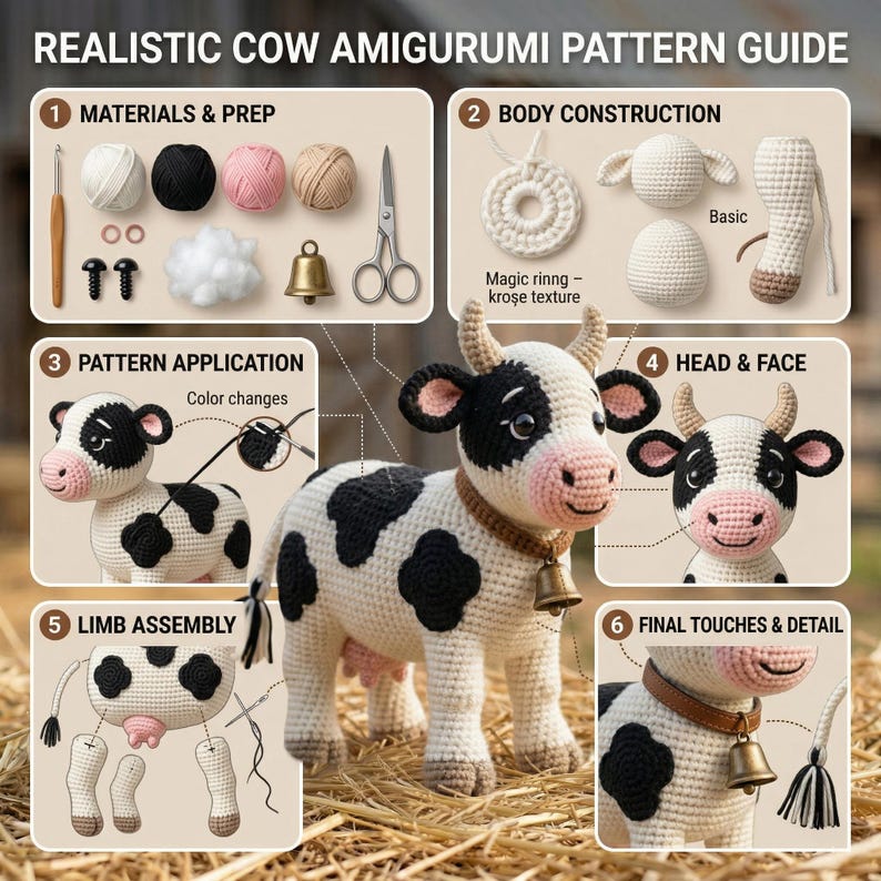 Realistic Cow Crochet Pattern Amigurumi Multilingual PDF Detailed ...