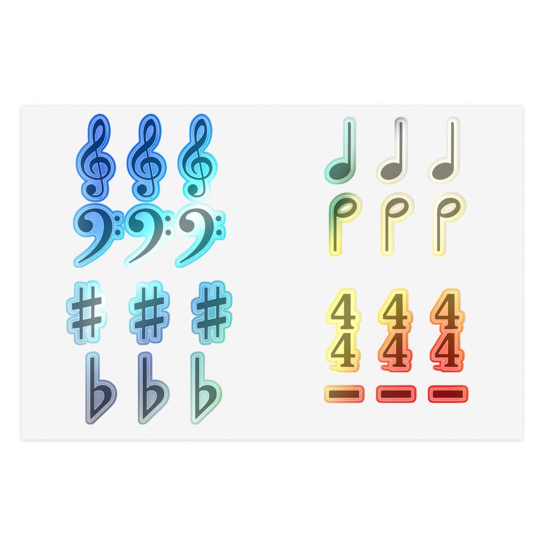 Music Notes Sticker Sheet Bundle, Treble Bass Clef, Sharps Rests (vinyl ...