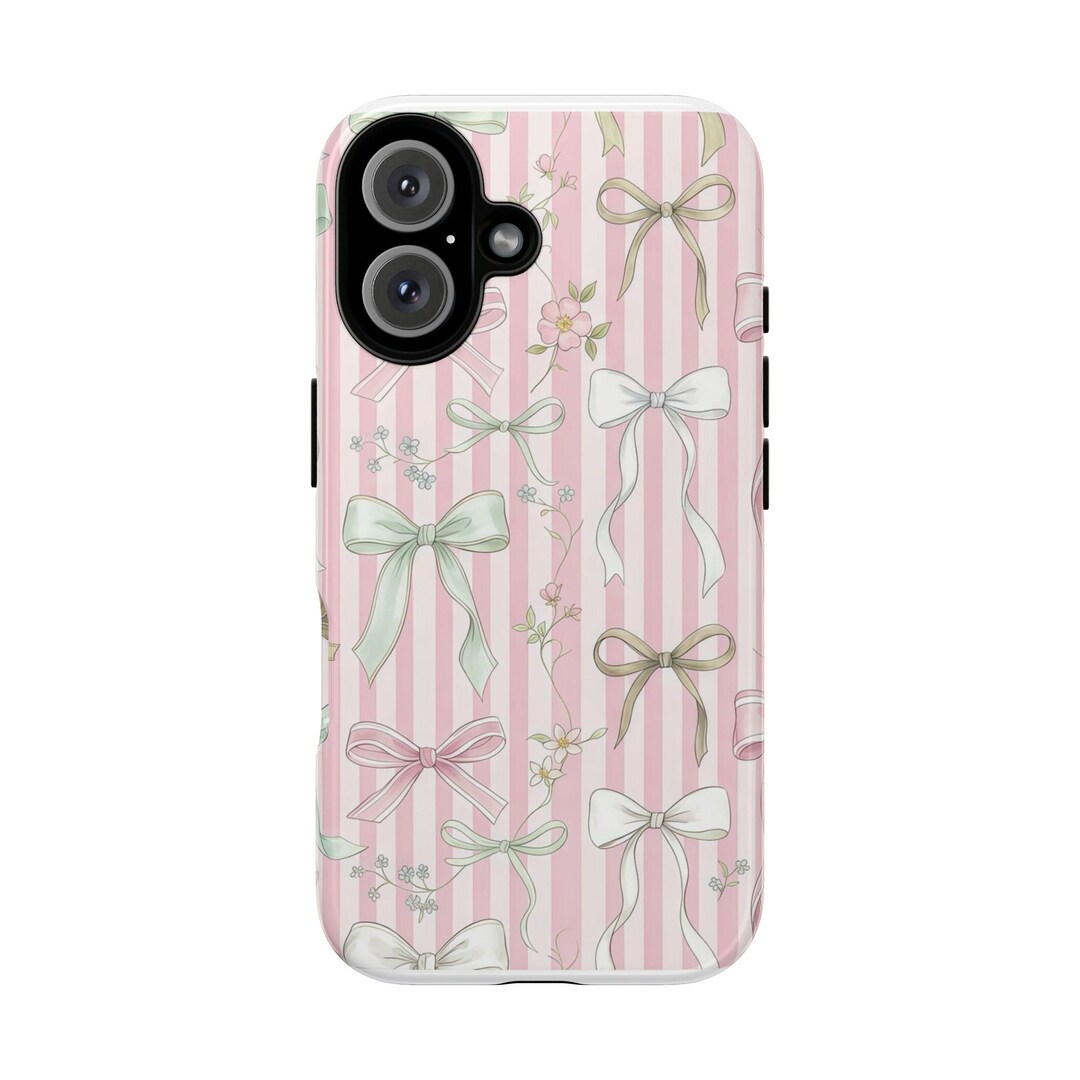 Pastel Ribbon Pattern Phone Case | Pink Striped Bow Floral iPhone Case ...