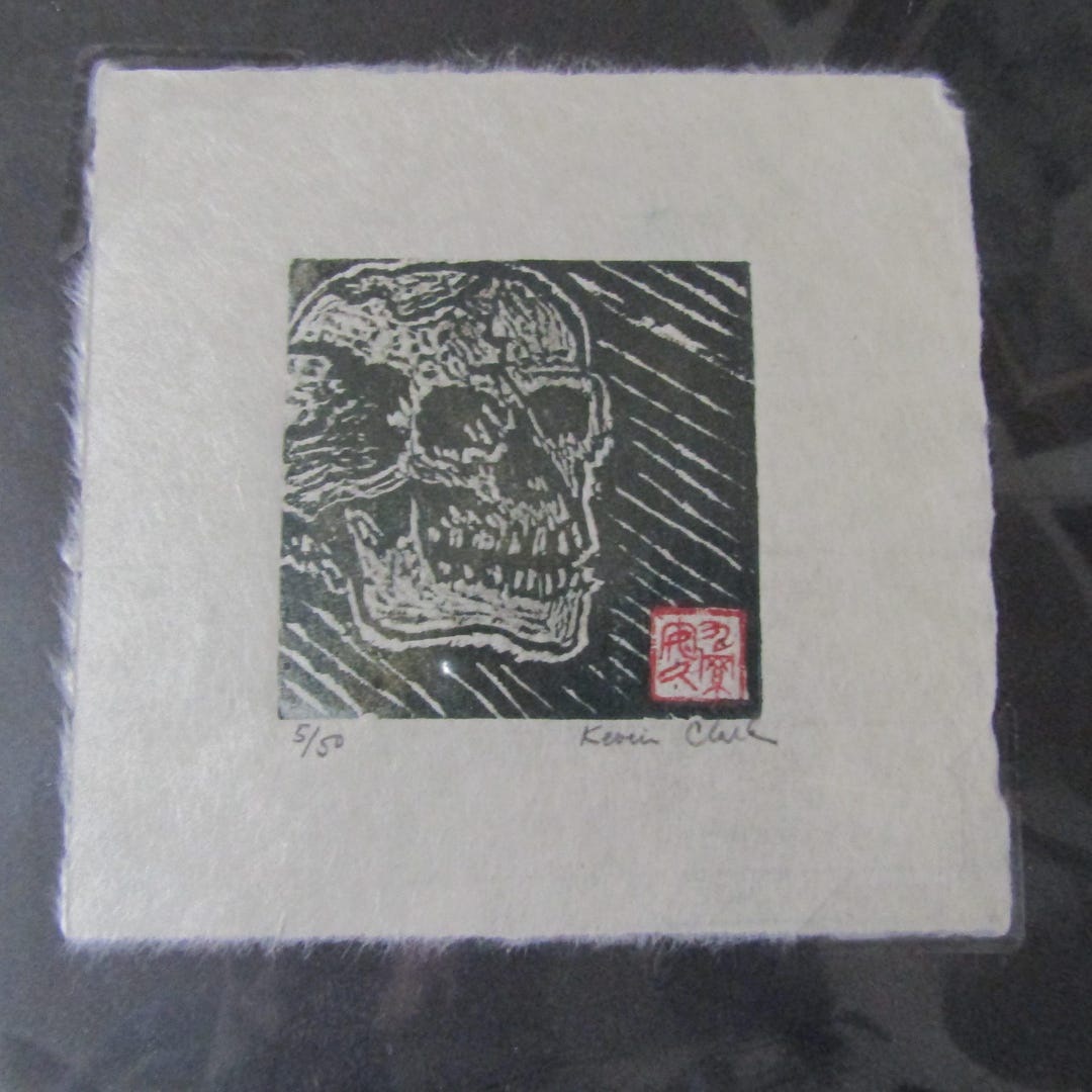 Skull Skeleton Bone Head Cranium Woodcut Engraving Hand Carved ...