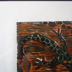 Lizard Gecko Reptile Woodcut Engraving Hand Carved Woodblock Print ...