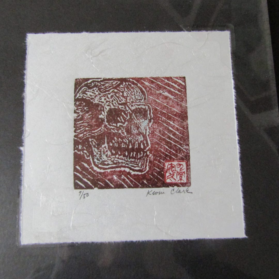 Skull Skeleton Bone Head Cranium Woodcut Engraving Hand Carved ...