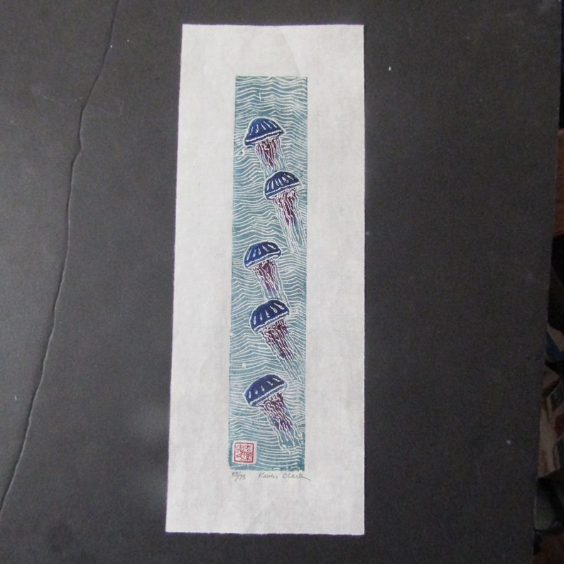 Ocean Jellyfish Original Hand Carved Woodblock Print Moku - Etsy