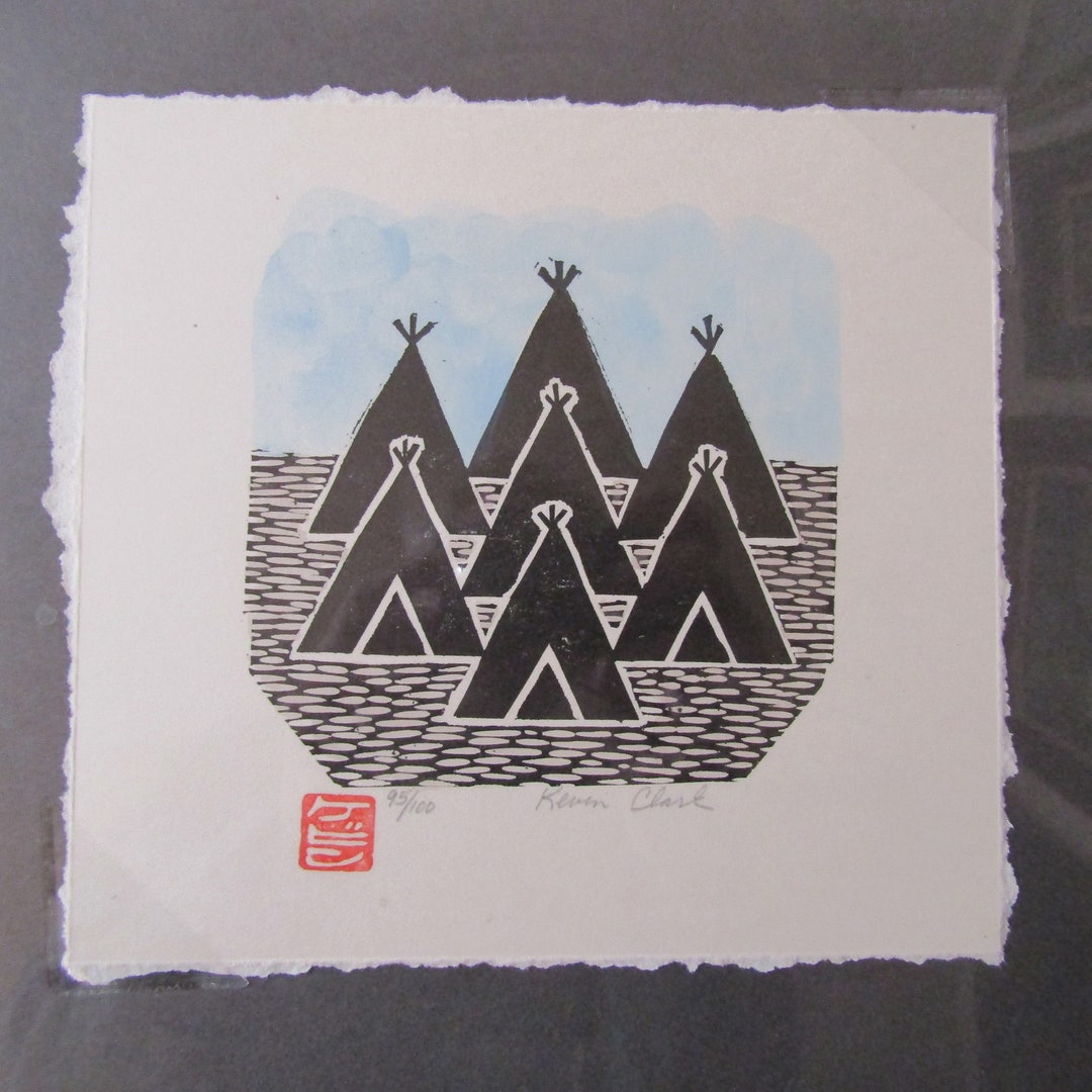 Teepee Village 7 Tents Original Hand Carved Woodblock Print Moku Hanga ...