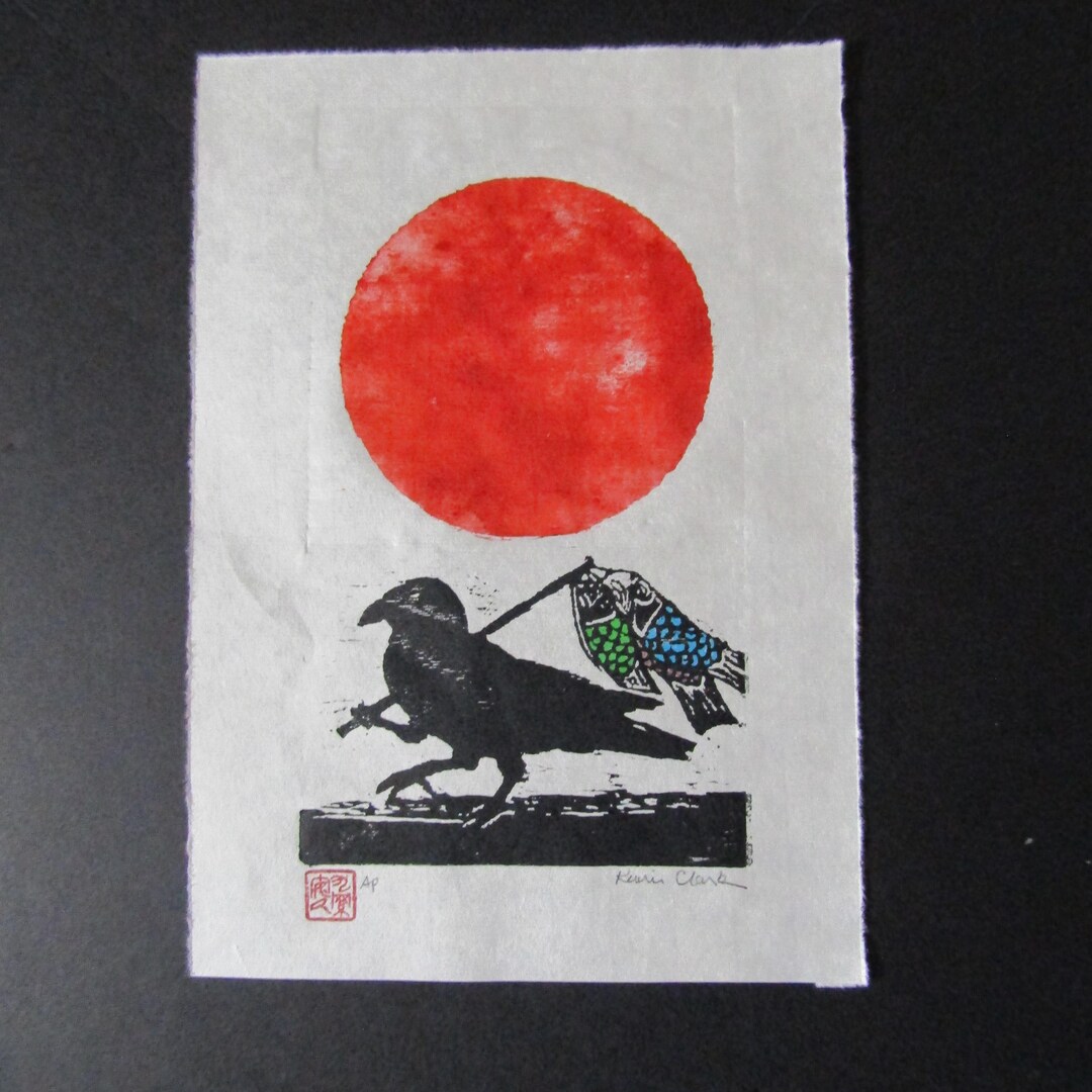 Yata Karasu 3 Legged Crow Yatagarasu Koinobori Fish Kite Red Moon Proof ...