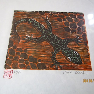 Lizard Gecko Reptile Woodcut Engraving Hand Carved Woodblock Print ...