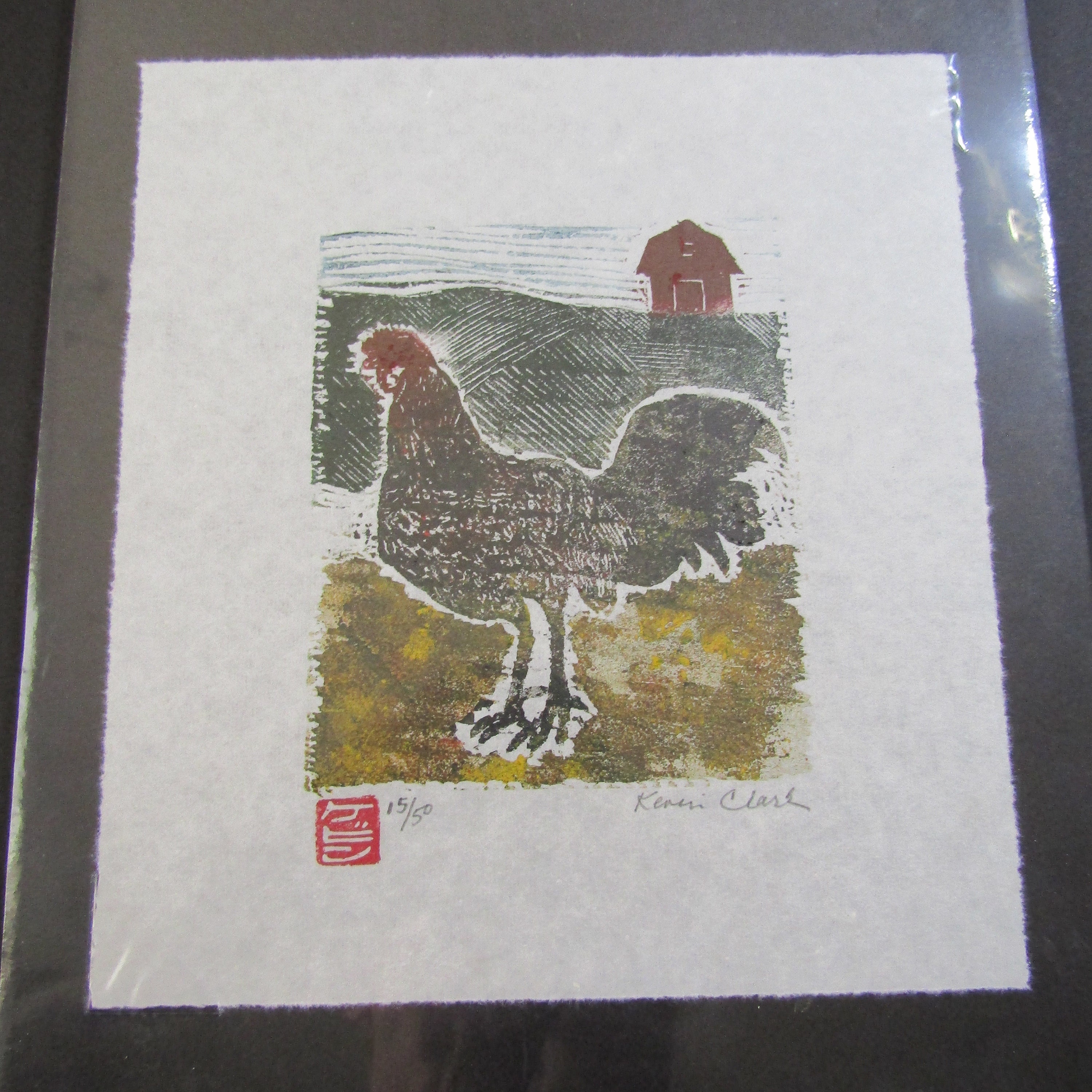 Rooster Chicken Farm Barn Original Hand Carved Woodblock Print Moku ...