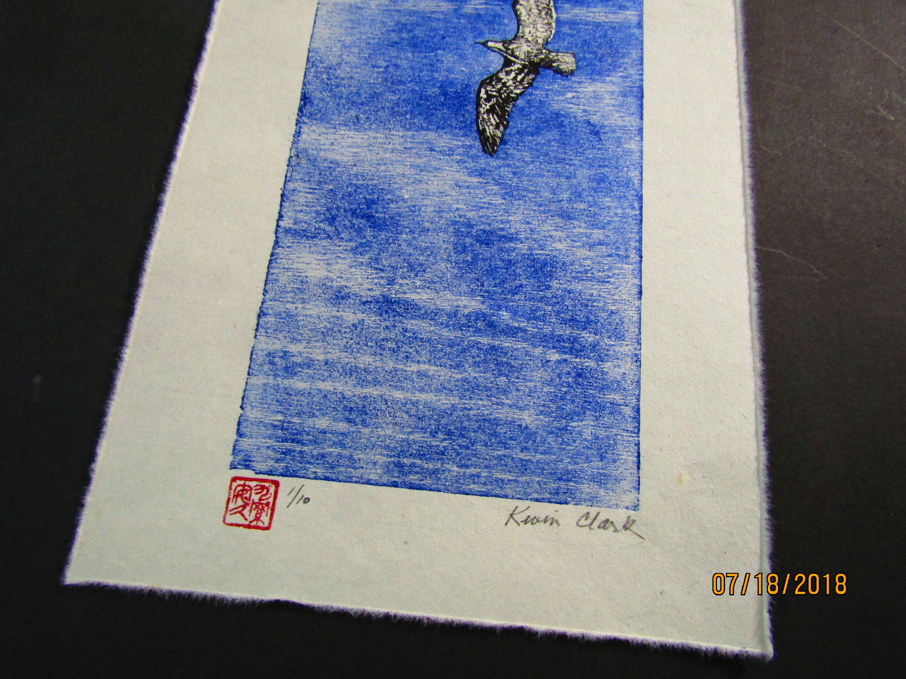 Lone Seagull Bird Flight Sky Hand Carved Woodblock Print Japanese Washi ...