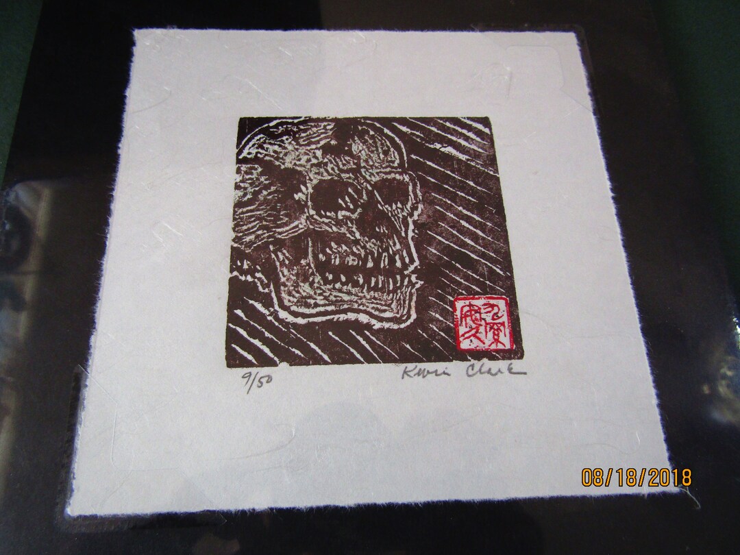 Skull Skeleton Bone Head Cranium Woodcut Engraving Hand Carved ...