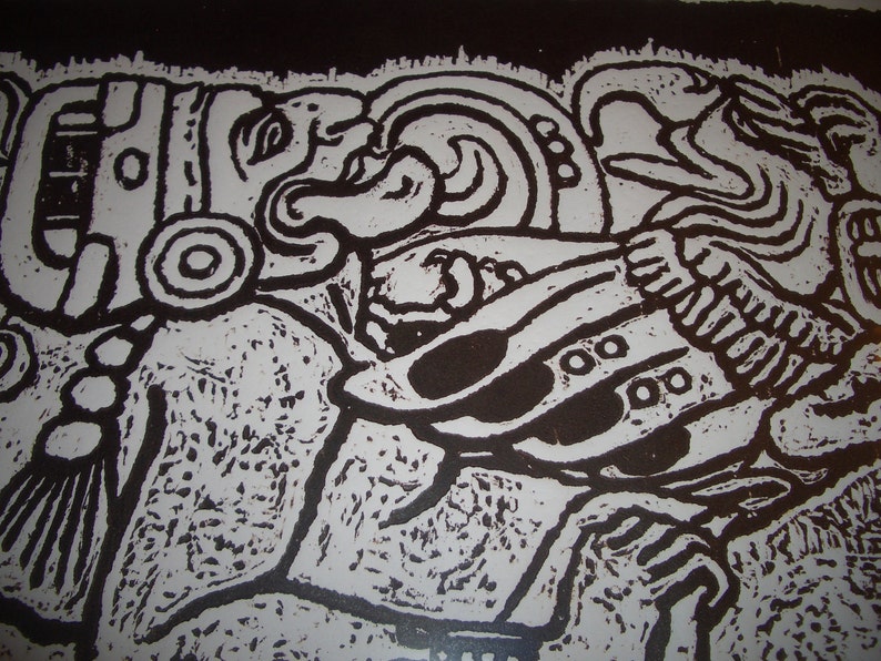 Mayan Glyph Copan Hand Carved Woodblock Print Japanese Washi Paper ...