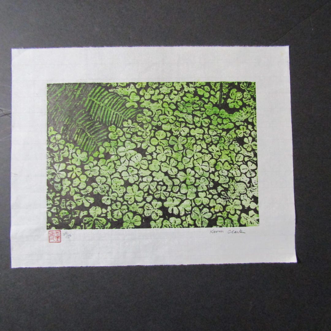 Fern Clover Oxalis Forest Floor Hand Carved Woodcut Woodblock Print ...