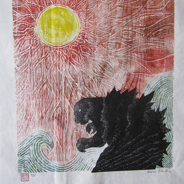 Japanese Wave Godzilla - Etsy