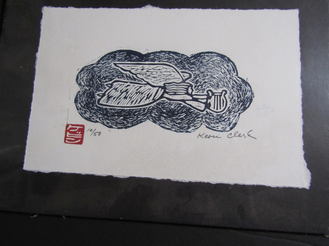 Angel Cloud Harp Original Hand Carved Woodblock Print Moku Hanga ...
