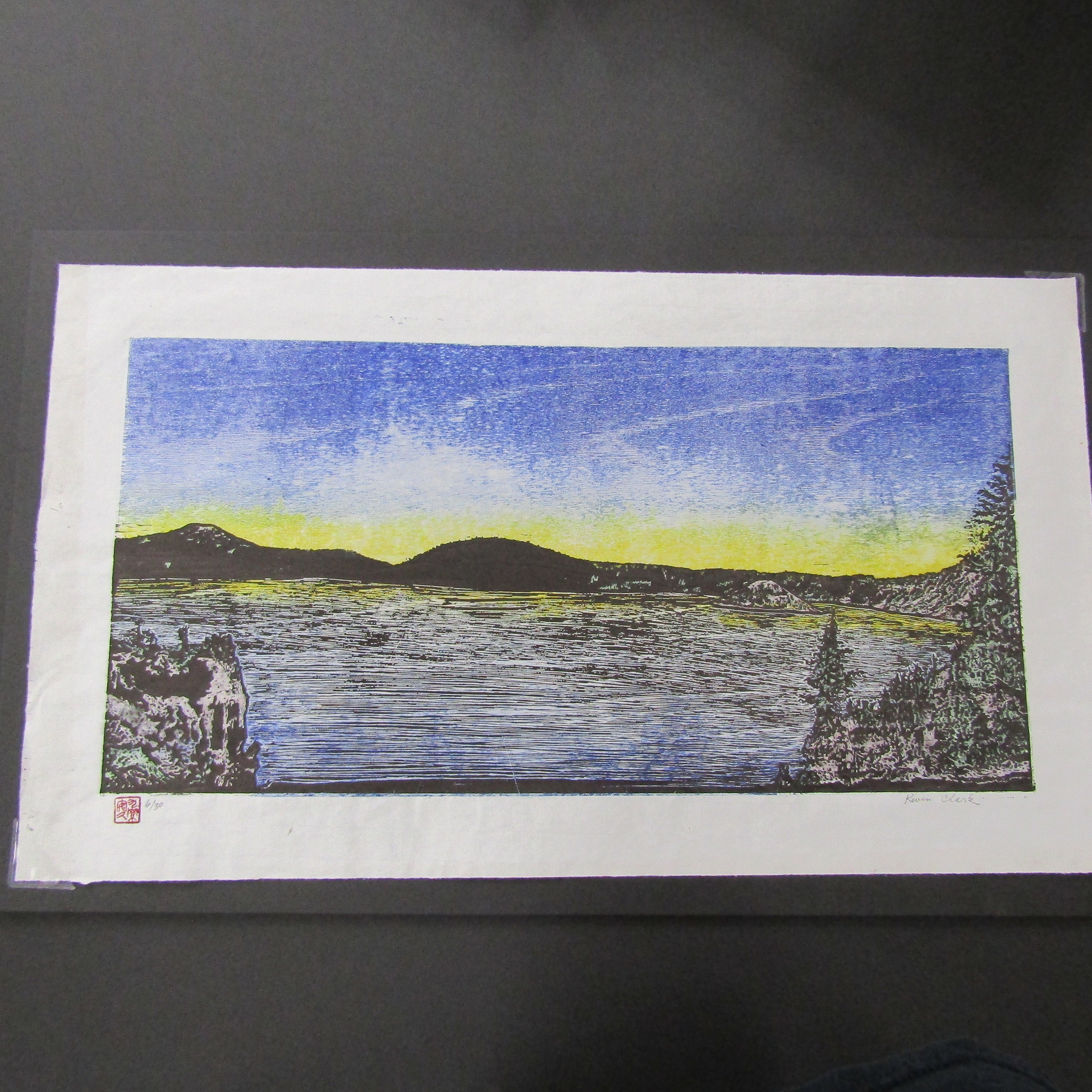 Crater Lake National Park Oregon Hand Carved Woodcut Woodblock Print ...