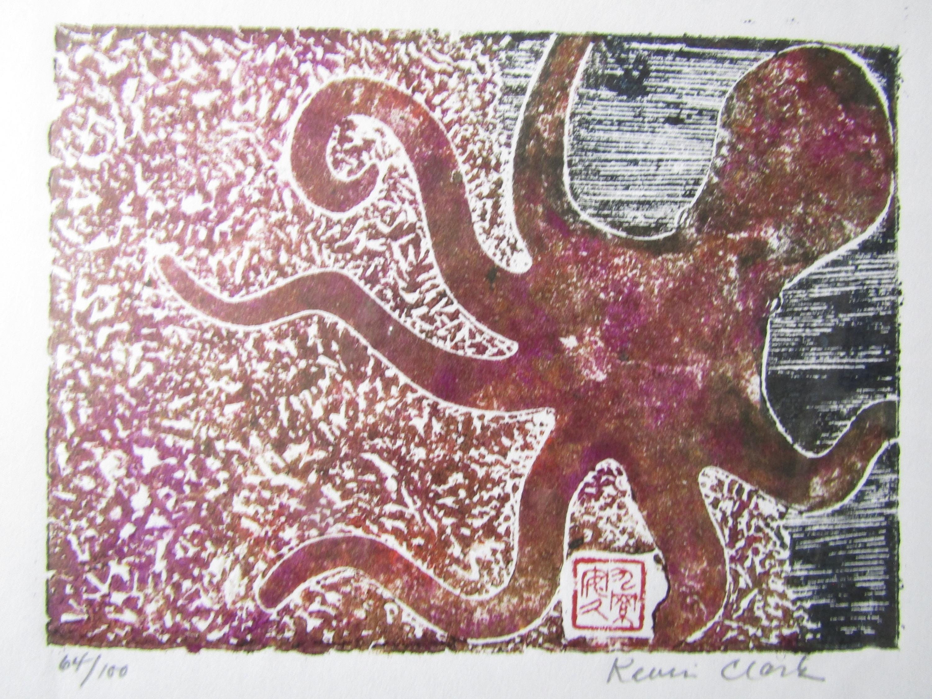 Octopus Tako Original Hand Carved Woodblock Print Moku Hanga Japanese ...