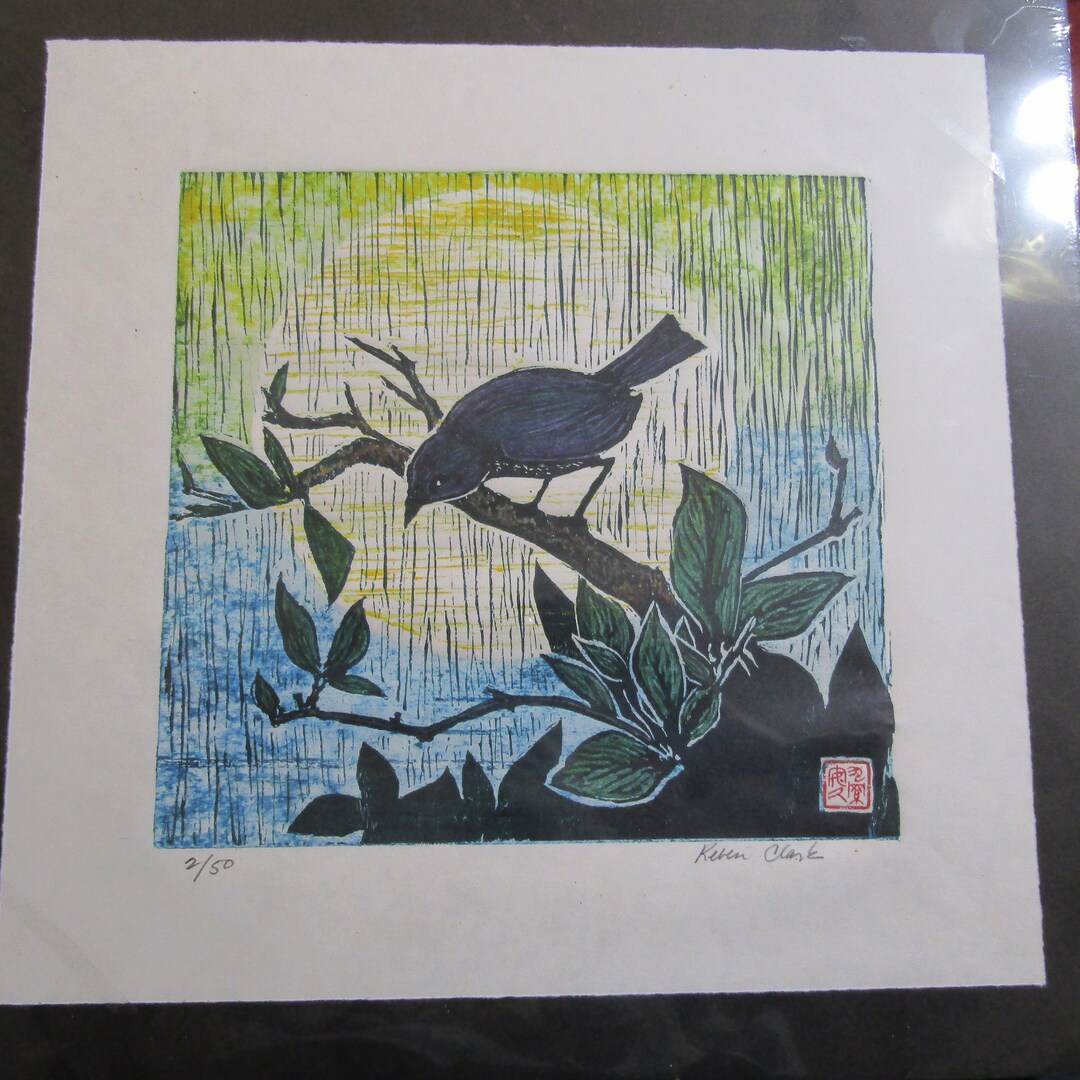 Japanese Shrike Starling Bird Mosul Hand Carved Woodblock Print ...
