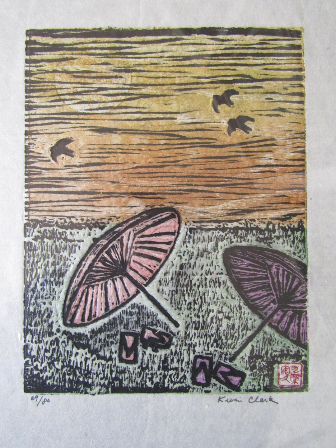After Rain, Umbrella, Geta Shoes and Swallow Birds Hand Carved Woodcut ...