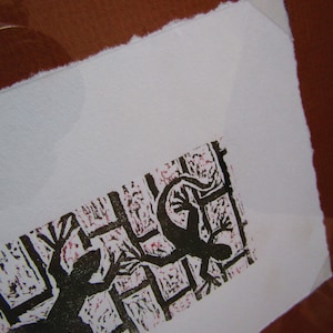 Lizard Wall Gecko Reptile Woodcut Engraving Hand Carved Woodblock Print ...