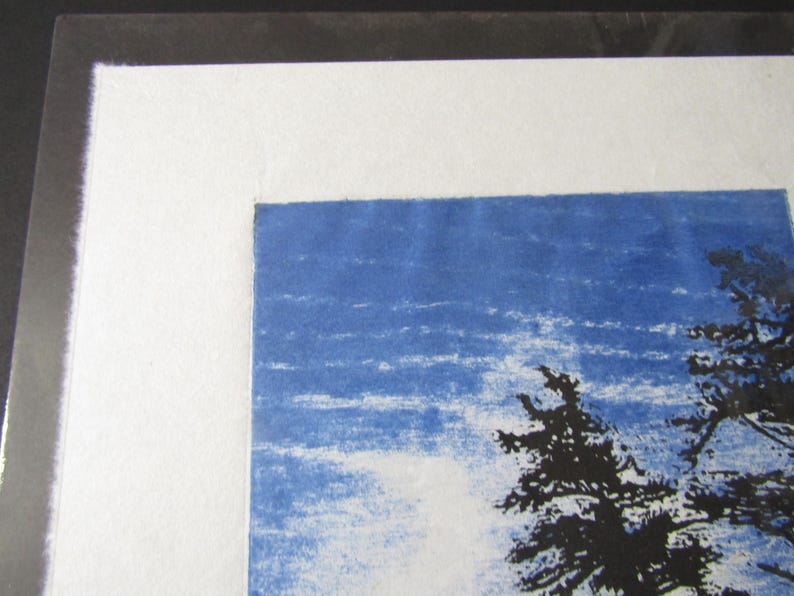Pine Fir Cedar Tree Forest Cliff Edge Original Hand Carved Woodblock ...