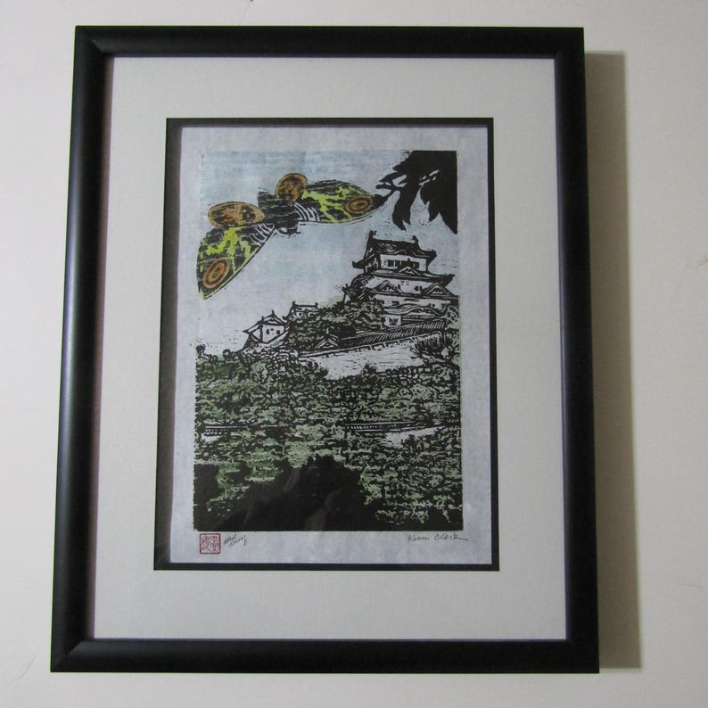 Himeji Kaiju Castle Godzilla-like Mothra Moth Monster Carved Woodcut ...