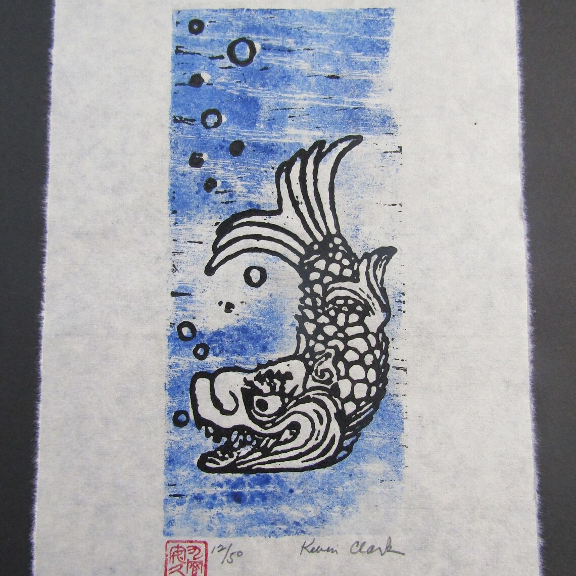 Shachihoko Tiger Carp Fish Woodblock Print Engraving Moku - Etsy