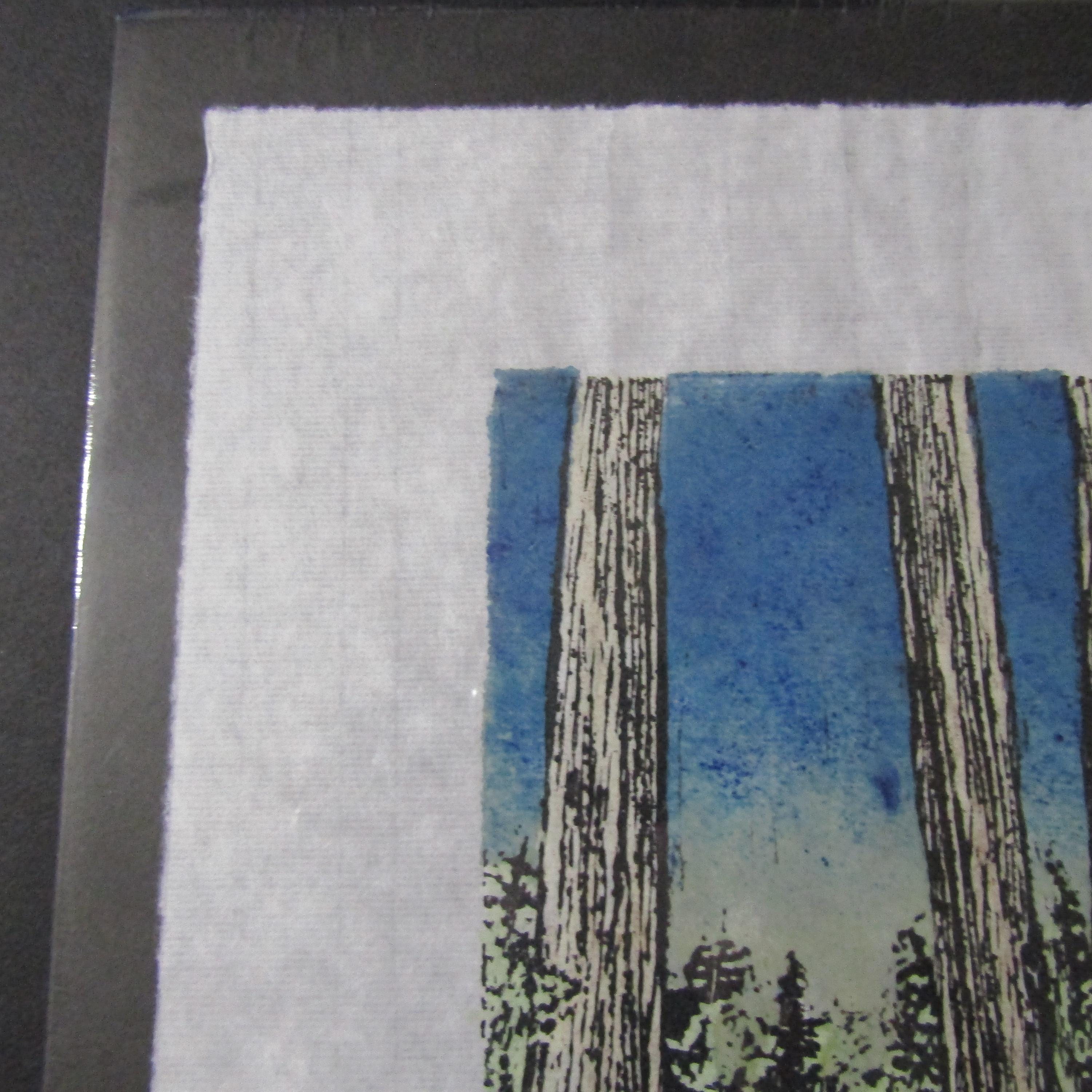 Original Hand Carved Woodcut Woodblock Print Sequoia Walk Hike Redwood ...