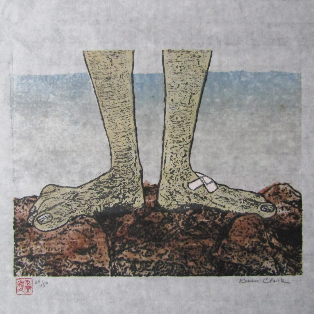 My Bare Feet Foot Standing Original Hand Carved Woodcut Woodblock Print ...