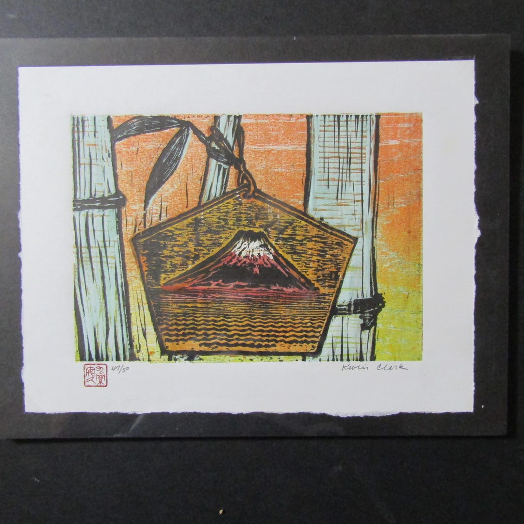 Mt. Fuji Japan Wood Prayer Ema Bamboo Original Hand Carved Woodblock ...