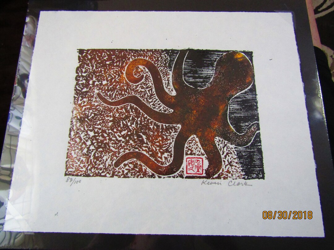 Octopus Tako Original Hand Carved Woodblock Print Moku Hanga Japanese ...