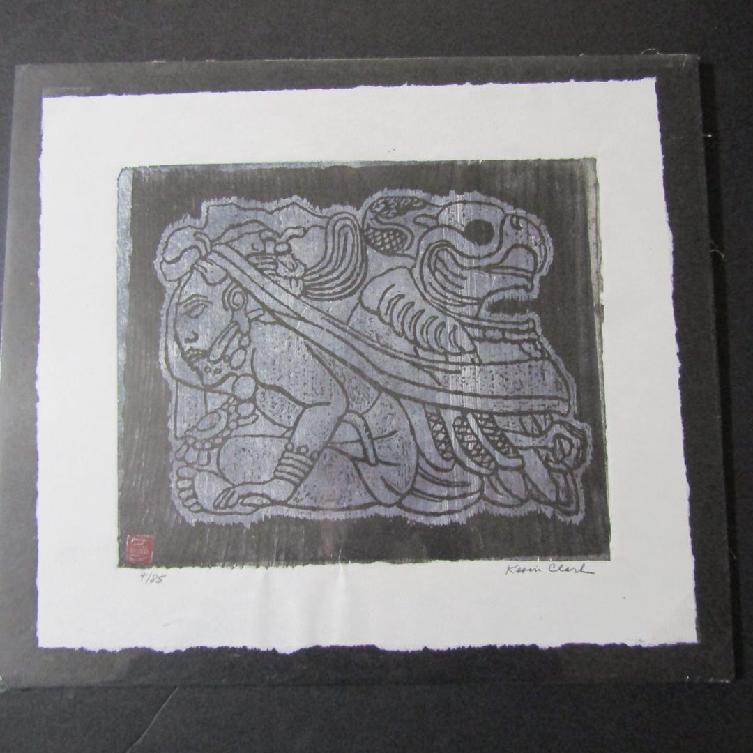 Mayan Glyph Copan Honduras Woodcut Grabado Engraving Carved Woodblock ...