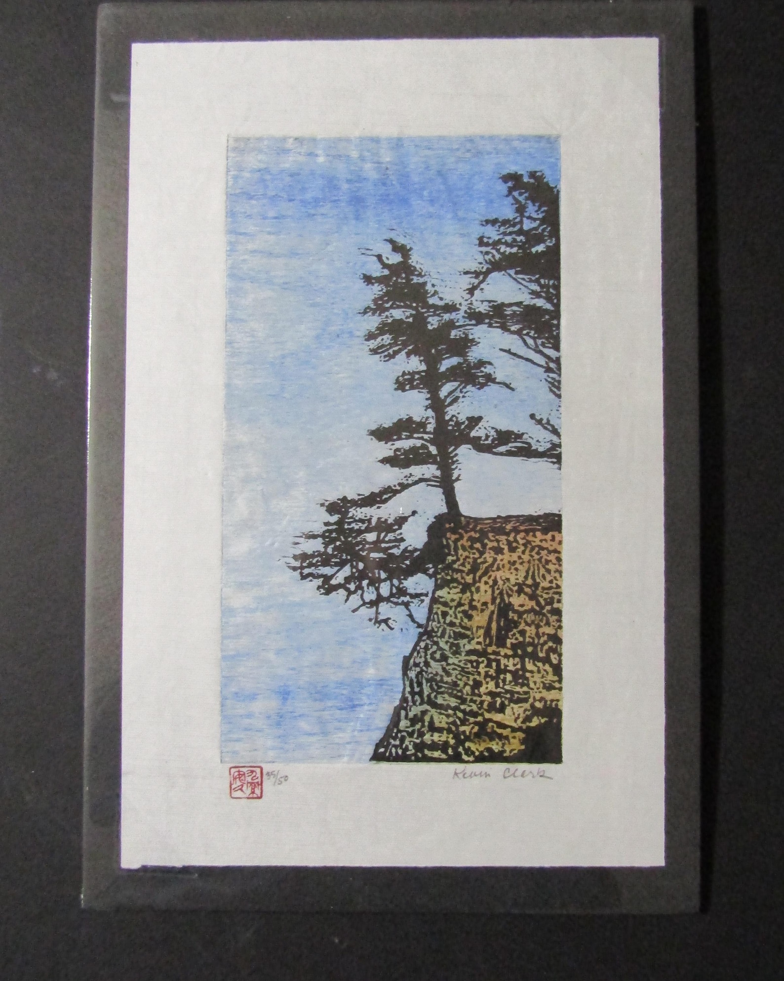 Pine Fir Cedar Tree Forest Cliff Edge Original Hand Carved Woodblock ...