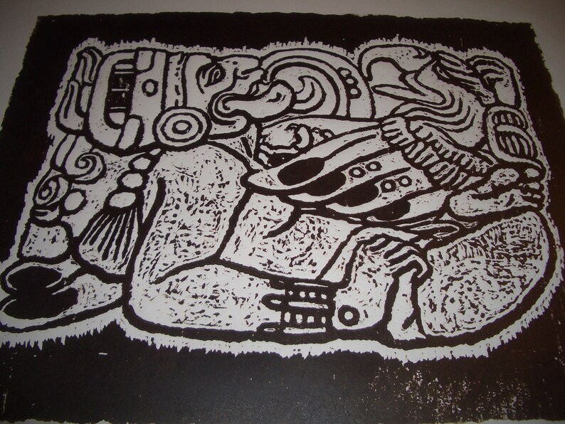 Mayan Glyph Copan Hand Carved Woodblock Print Japanese Washi Paper ...