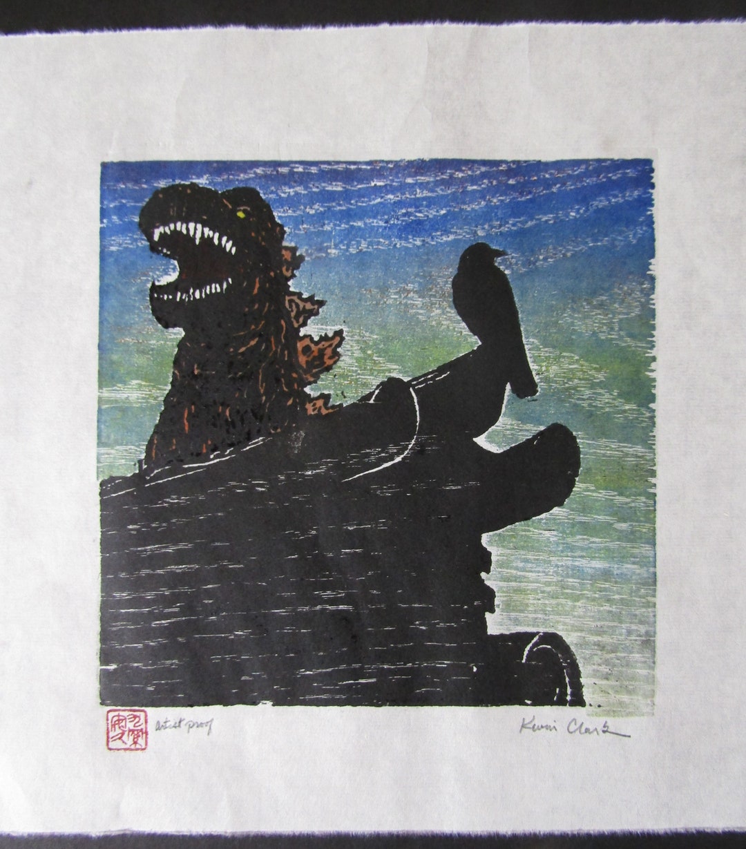 Temple Kaiju Godzilla-like Monster Dinosaur and the Crow Original Hand ...