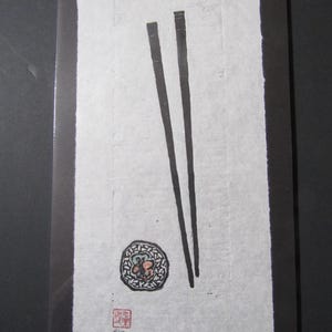 Chopsticks & Sushi Hashi Hand Carved Woodblock Print Japanese Washi ...