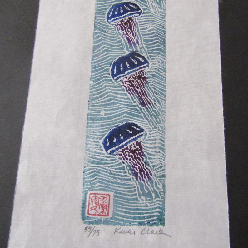 Ocean Jellyfish Original Hand Carved Woodblock Print Moku - Etsy